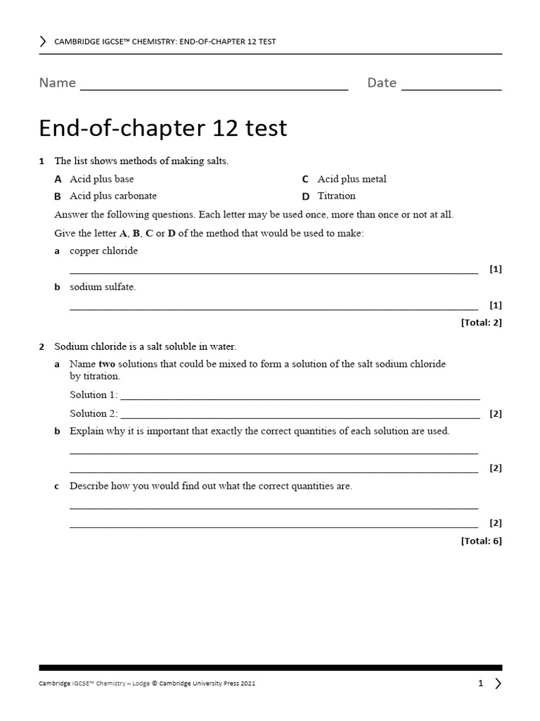 Igcse Chemistry 5ed Tr End of Chapter Test 12 | PDF | Sodium Chloride ...