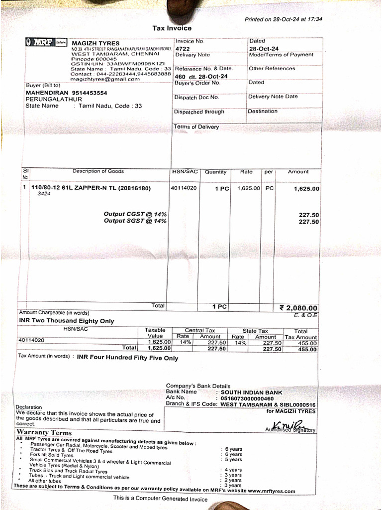 Bike Tyer Invoice | PDF
