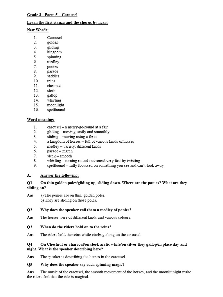 Grade 3 Carousel Poem Analysis | PDF