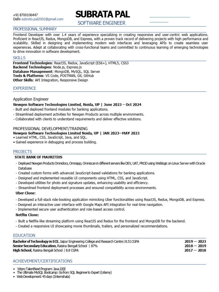 Subrata Resume | PDF | Computer Programming | Computing