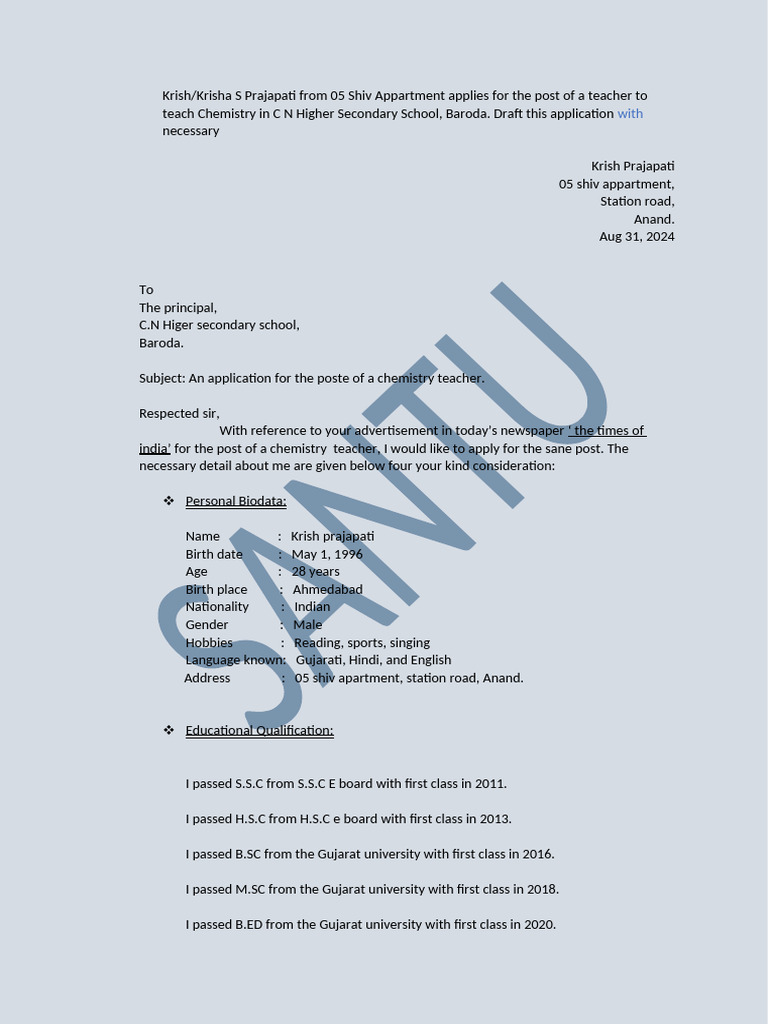 Application of job | PDF | Gujarat | Educational Stages