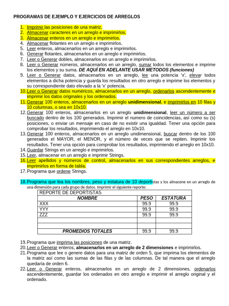 20 Programas de Ejercicios de Arreglos | PDF | Matriz (Matemáticas)