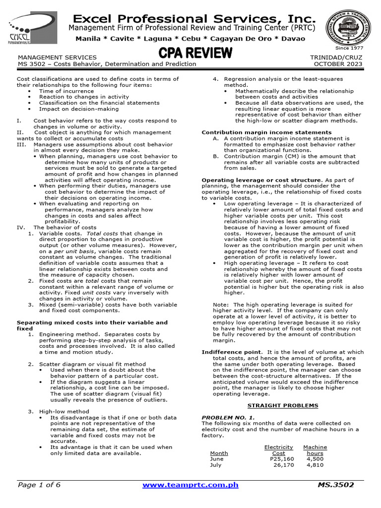 MS_3502_Costs_Behavior_Determination_and_Prediction | PDF | Regression Analysis | Coefficient Of ...