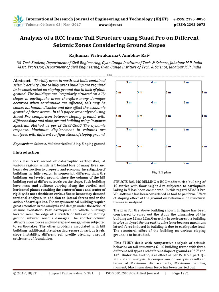 Seismic Analysis of RCC Frames on Slopes | PDF | Earthquakes | Bending