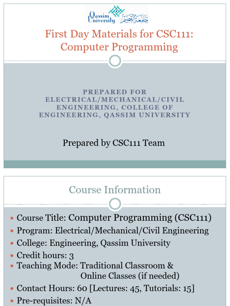 First Day Material CSC111 CP | PDF | Matlab | Computer Programming