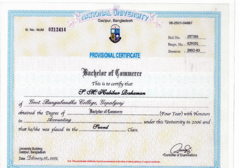 b Com Certificate | PDF