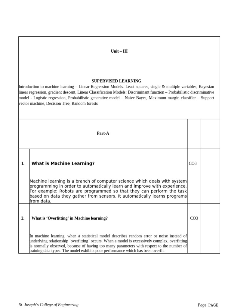 unit iii | PDF | Support Vector Machine | Regression Analysis