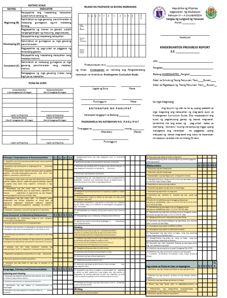 Kinder Progress Report With Melc Pdf 2074