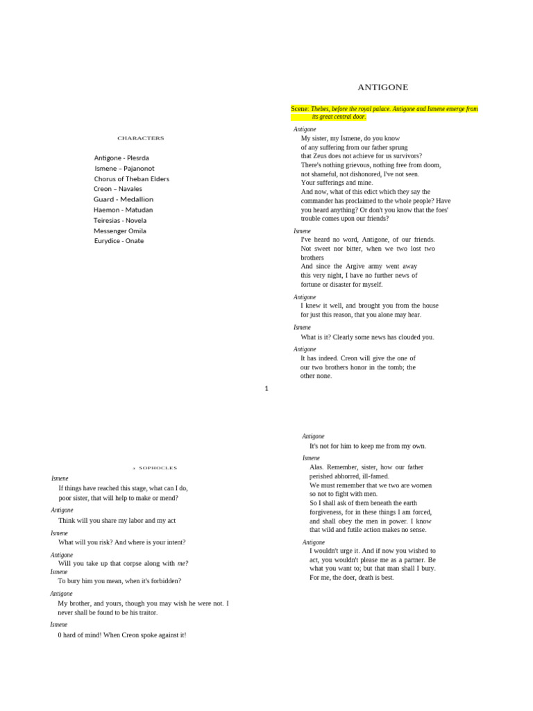 Antigone-Scriptttttt | PDF | Boeotian Mythology | Theban Mythology