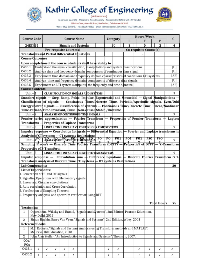 Signals and Systems | PDF | Telecommunications Engineering | Algorithms