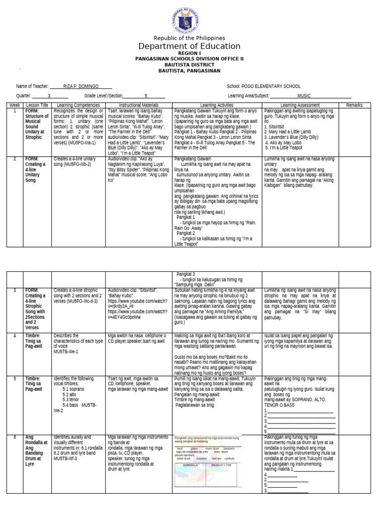 Mapeh 5-DLP Quarter 3 | PDF