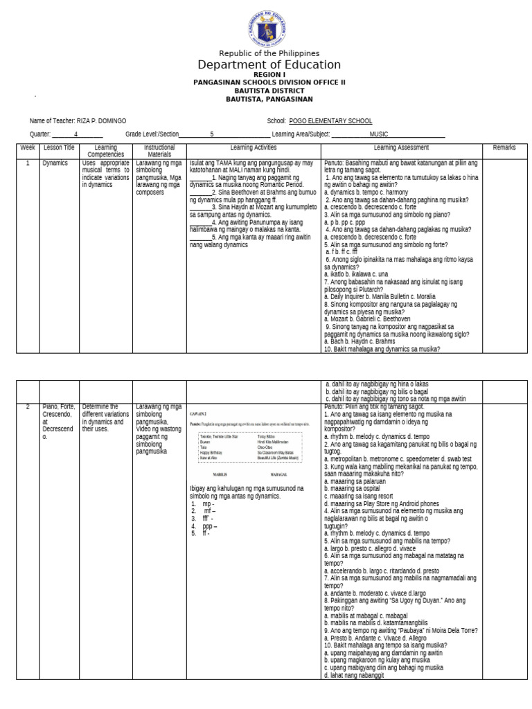 Mapeh 5-DLP Quarter 4 | PDF