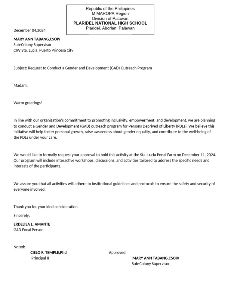 GAD Outreach Request Letter | PDF