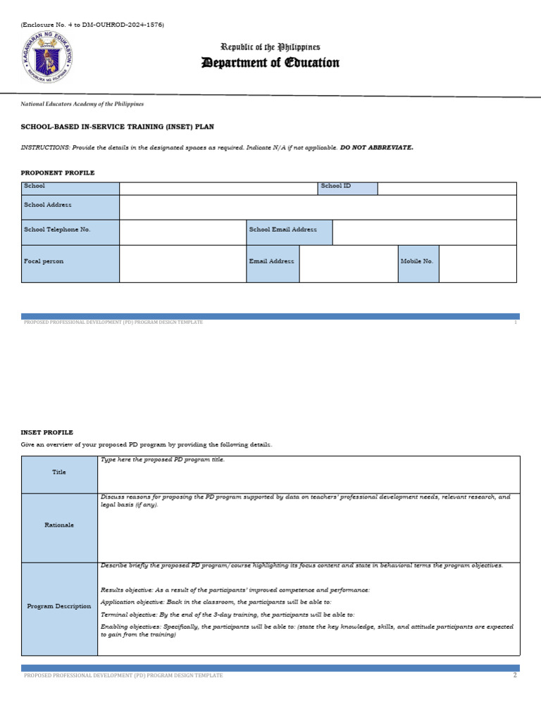 School-Based In-Service Training Plan | PDF | Learning | Knowledge