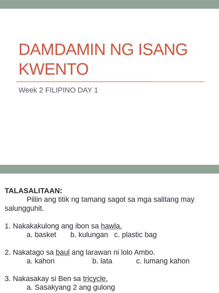 Damdamin NG Isang Kwento-Week 2 Filipino | PDF
