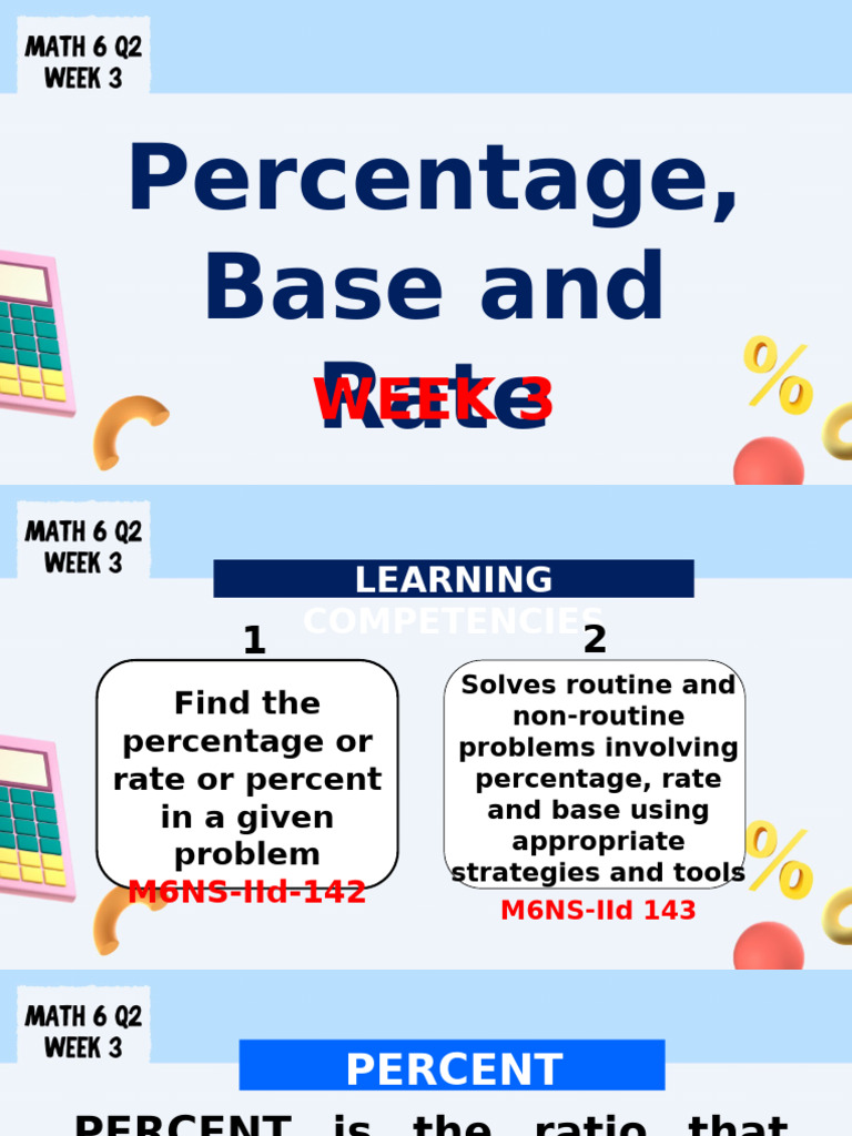 MATH 6 - Q2 - W3 - Percentage, Base and Rate | PDF | Percentage ...