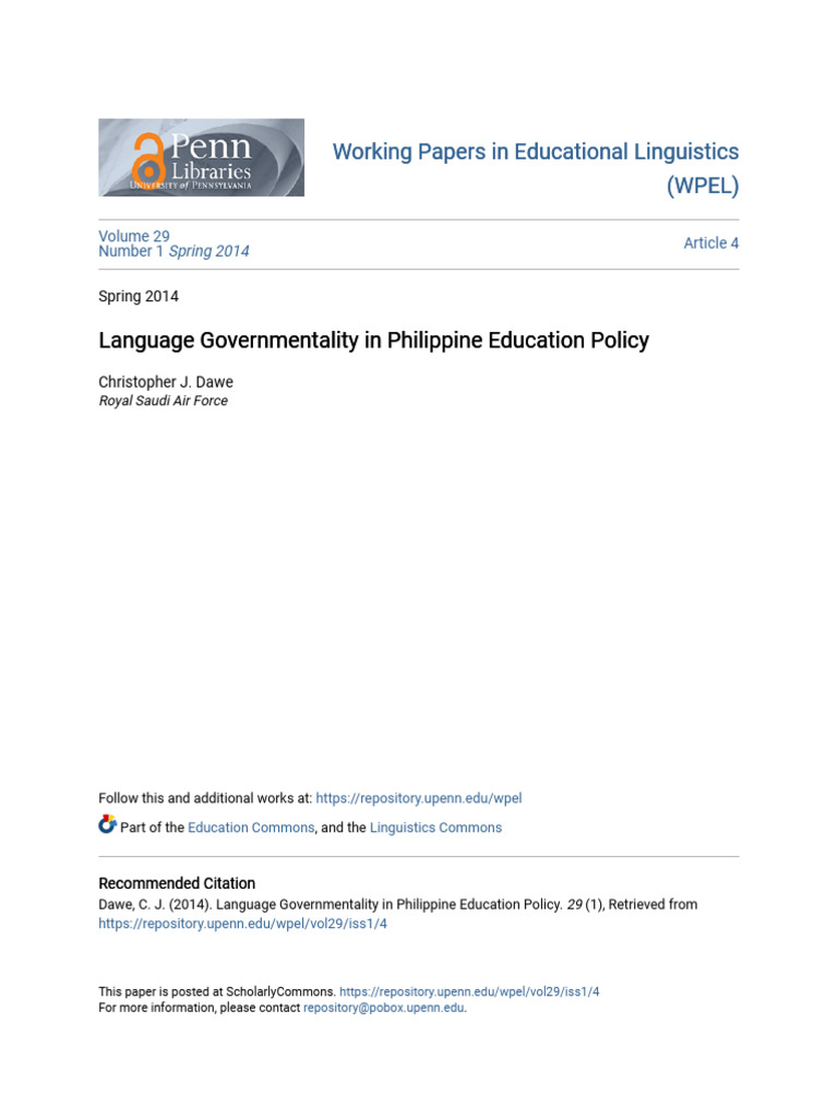 Language Governmentality in Philippine Education Policy | PDF ...