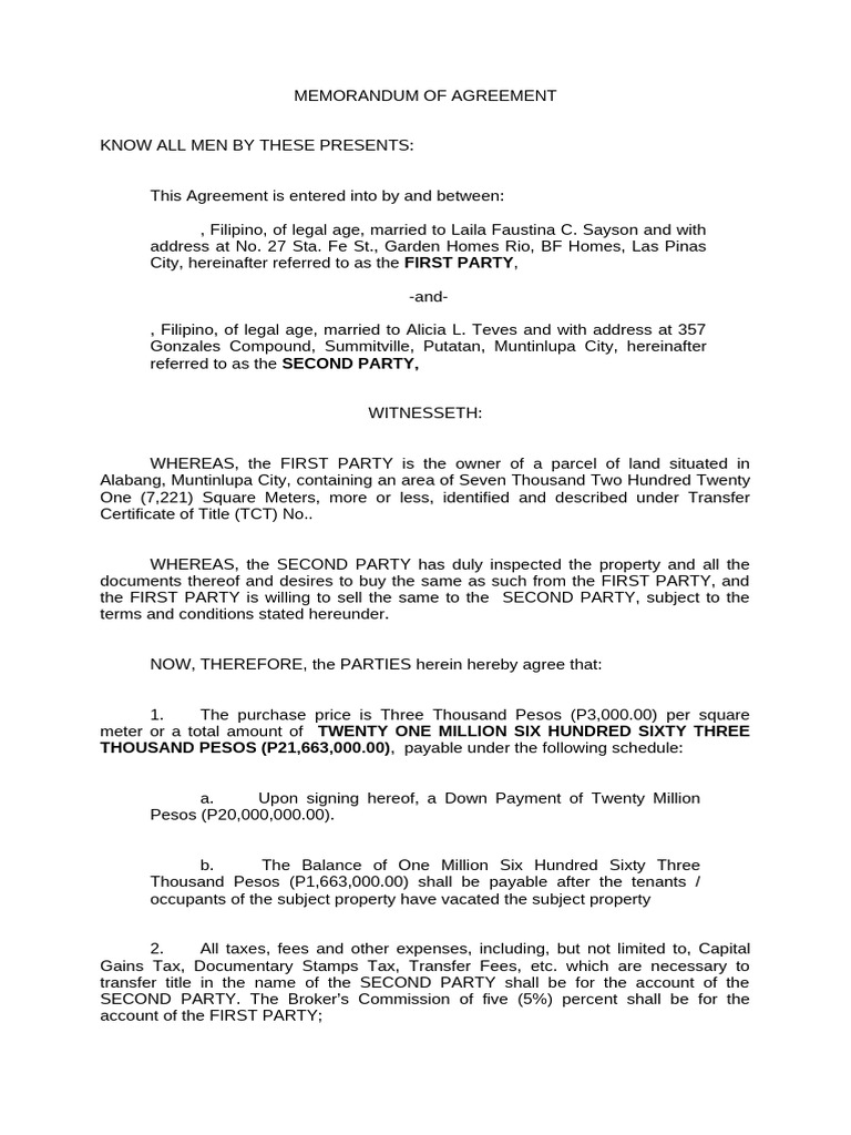 Memorandum of Agreement SAYSON | PDF | Property Tax | Receipt