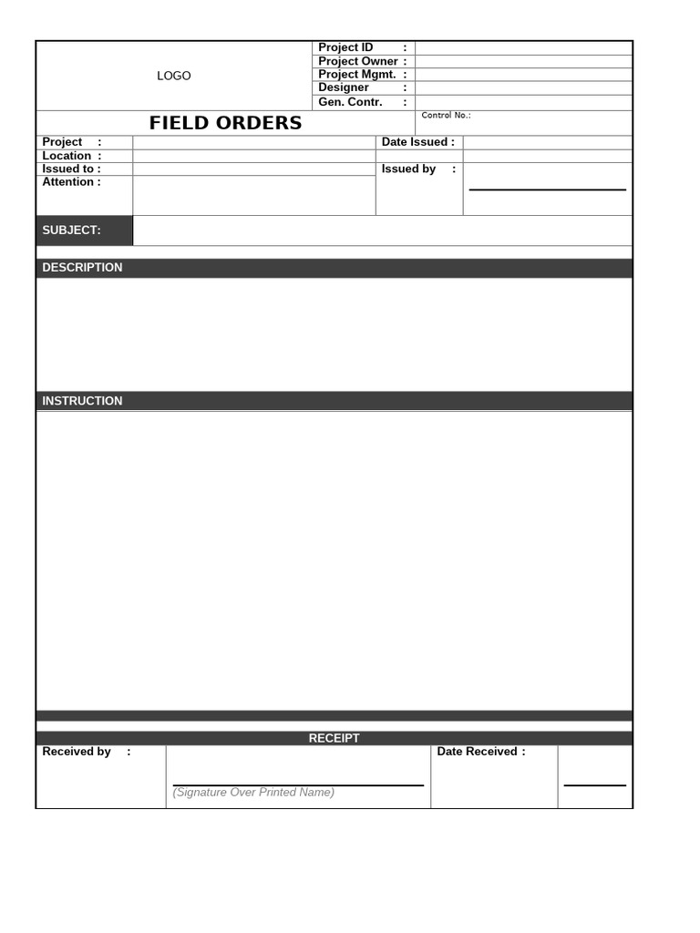 Field Order Instruction Template | PDF