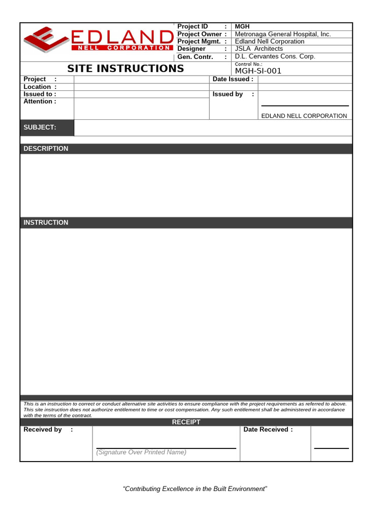 Site Instruction for MGH Project Compliance | PDF