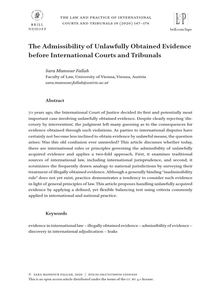 Admissibility of Unlawfully Obtained Evidence | PDF | International Law ...