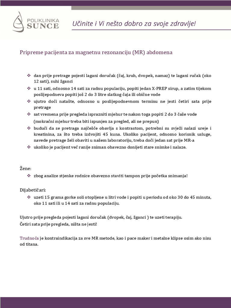 Priprema Pacijenta Za MR Abdomena | PDF