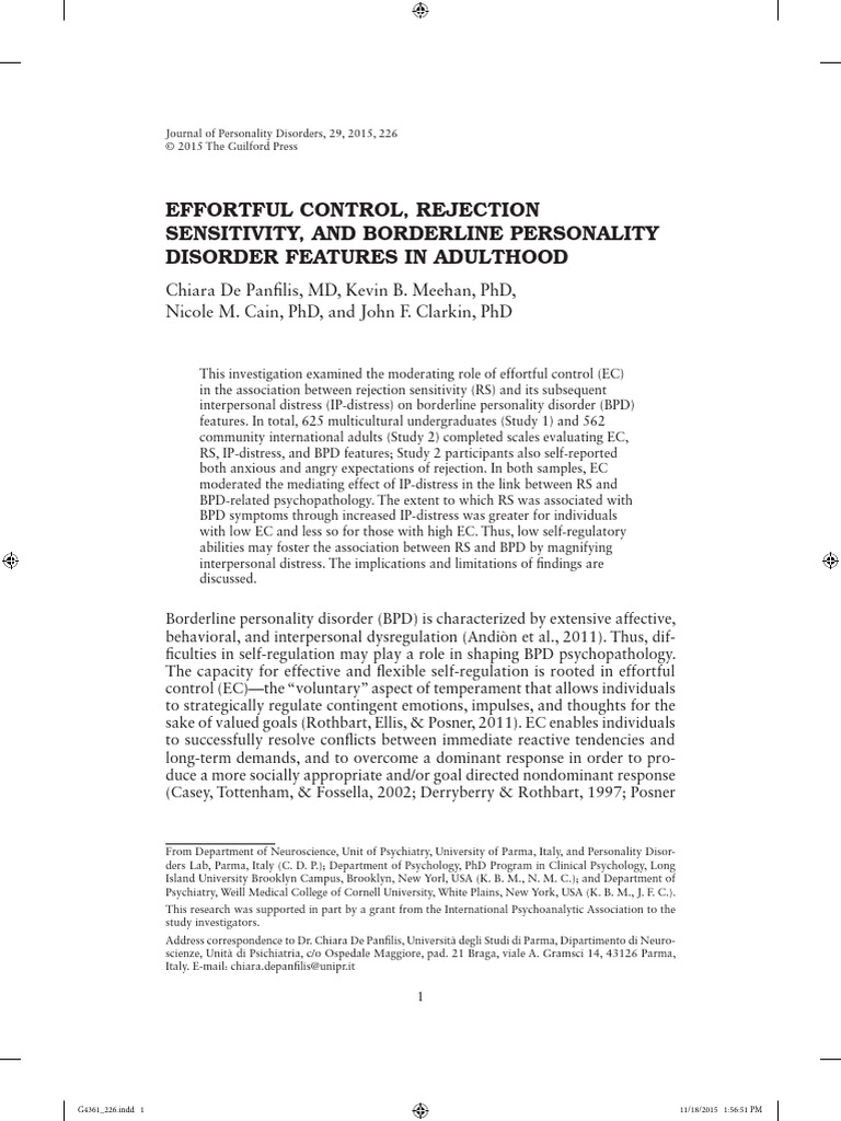 Effortful Control Rejection Sensitivity | PDF | Borderline Personality ...