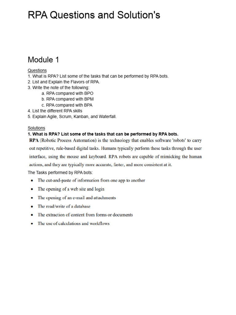 21CS744 - RPA Question Bank - With - Solution | PDF | Control Flow | Software Engineering