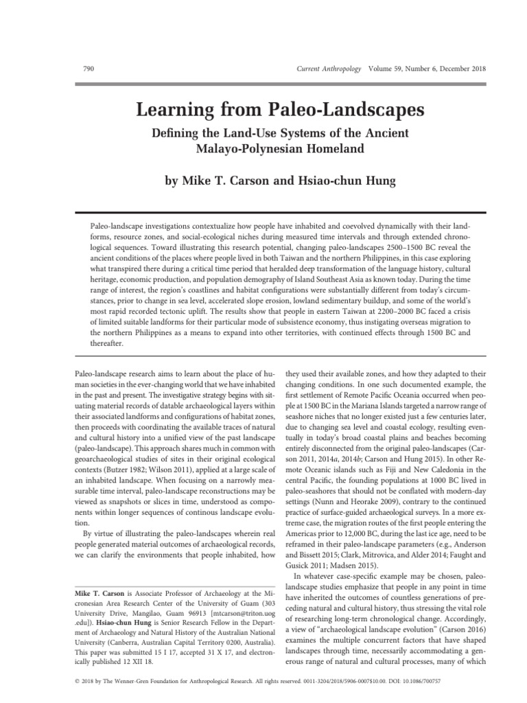 Carson and Hung 2018 Learning From Paleo Landscapes Defining The Land ...