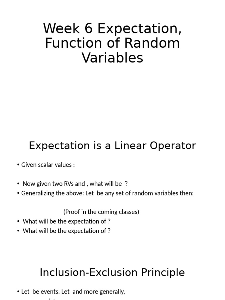 Week 6 A Expectation Function Of Random Variables Pdf