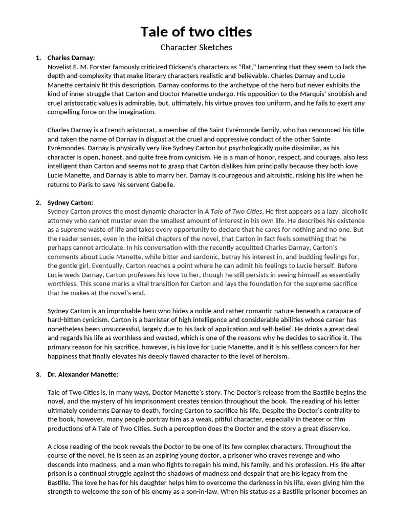 Tale of Two Cities Character Sketches | PDF | A Tale Of Two Cities ...