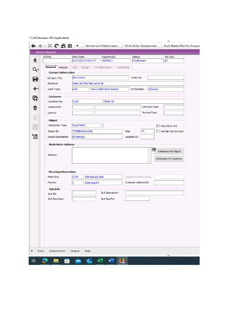 Create NCR Work Order Number IFS | PDF