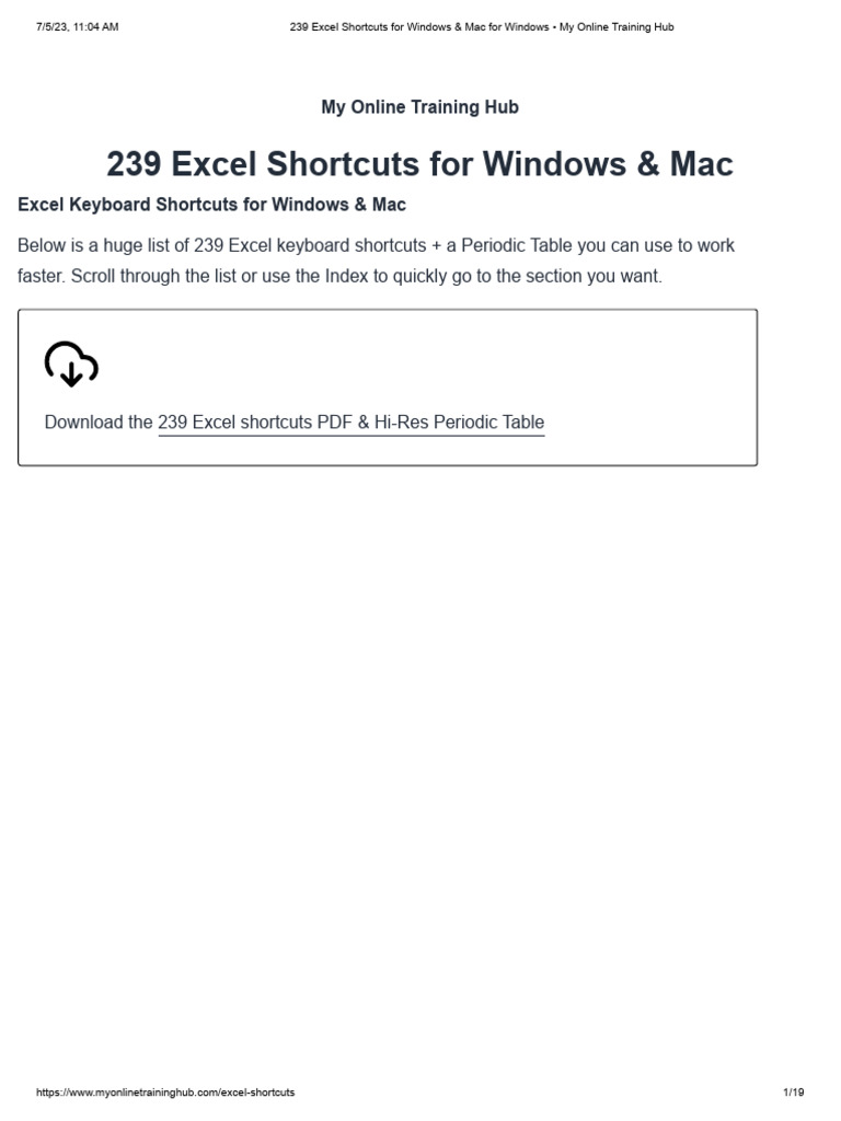 Excel Shortcuts Guide for Windows & Mac | PDF | Microsoft Excel ...