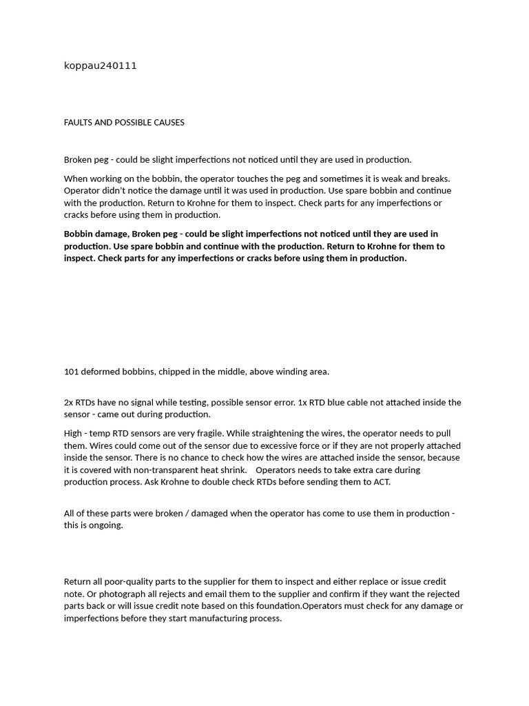 FAULTS AND POSSIBLE CAUSES Sheet | PDF | Wire | Electrical Engineering