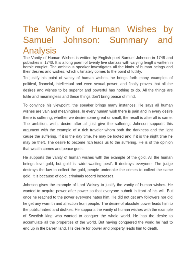 The Vanity of Human Wishes by Samuel Johnson | PDF