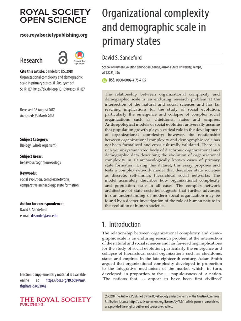 Organizational Complexity and Demographic Scale in | PDF | Hierarchy | Complexity