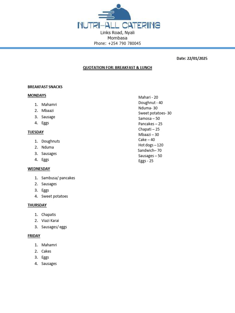 Breakfast and Lunch Pricing Menu | PDF | Lunch | Pancake