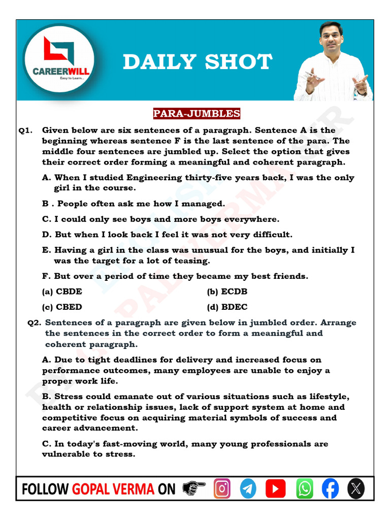 Para-Jumbles and Reading Comprehension Practice | PDF