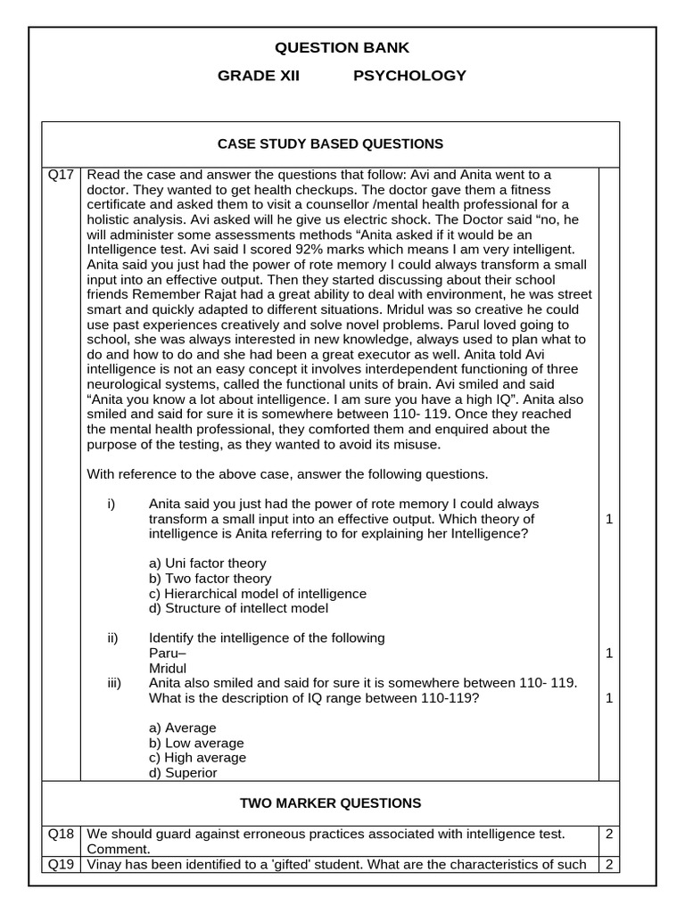 Case Study Based Questions | PDF | Stress (Biology) | Mental Disorder
