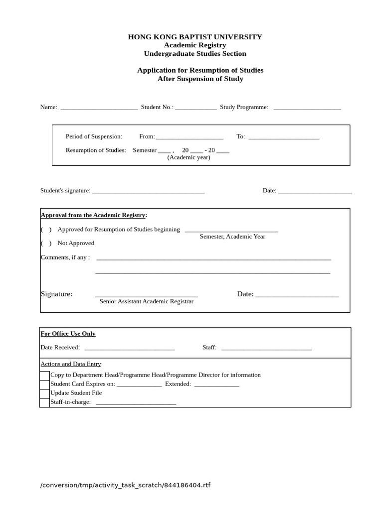 Application For Resumption of Studies | PDF