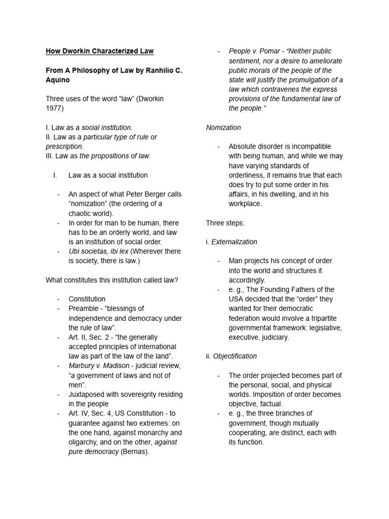 How Dworkin Characterized Law From a Philosophy of Law by Ranhilio C ...