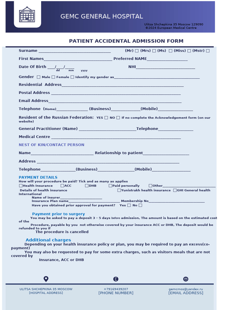 Patient Admission Form - GEMC Hospital | PDF | Social Programs | Health ...