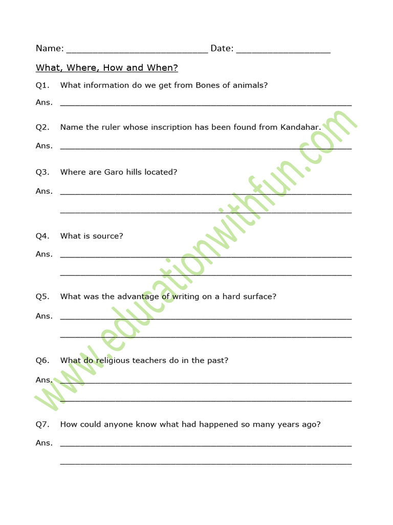 What Where How and When Worksheet 3 | PDF