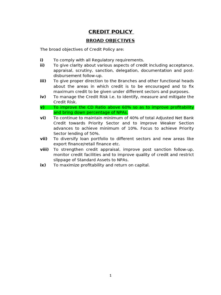 Credit policy | PDF | Loans | Guarantee