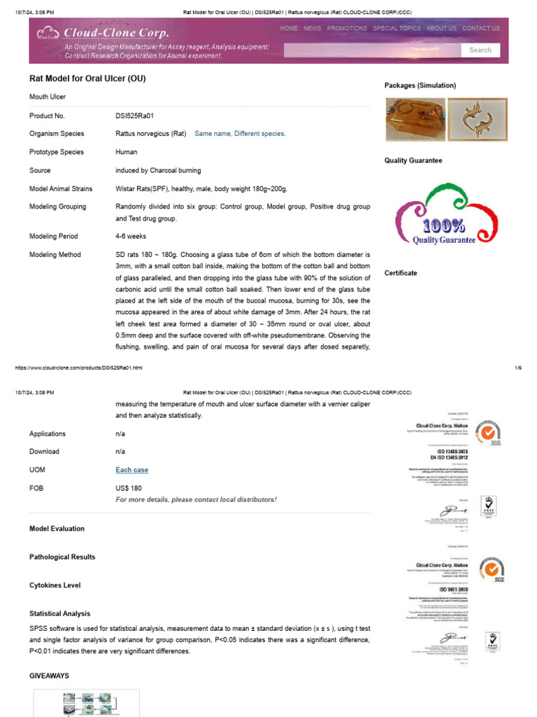 Rat Model for Oral Ulcer Research | PDF | Rat
