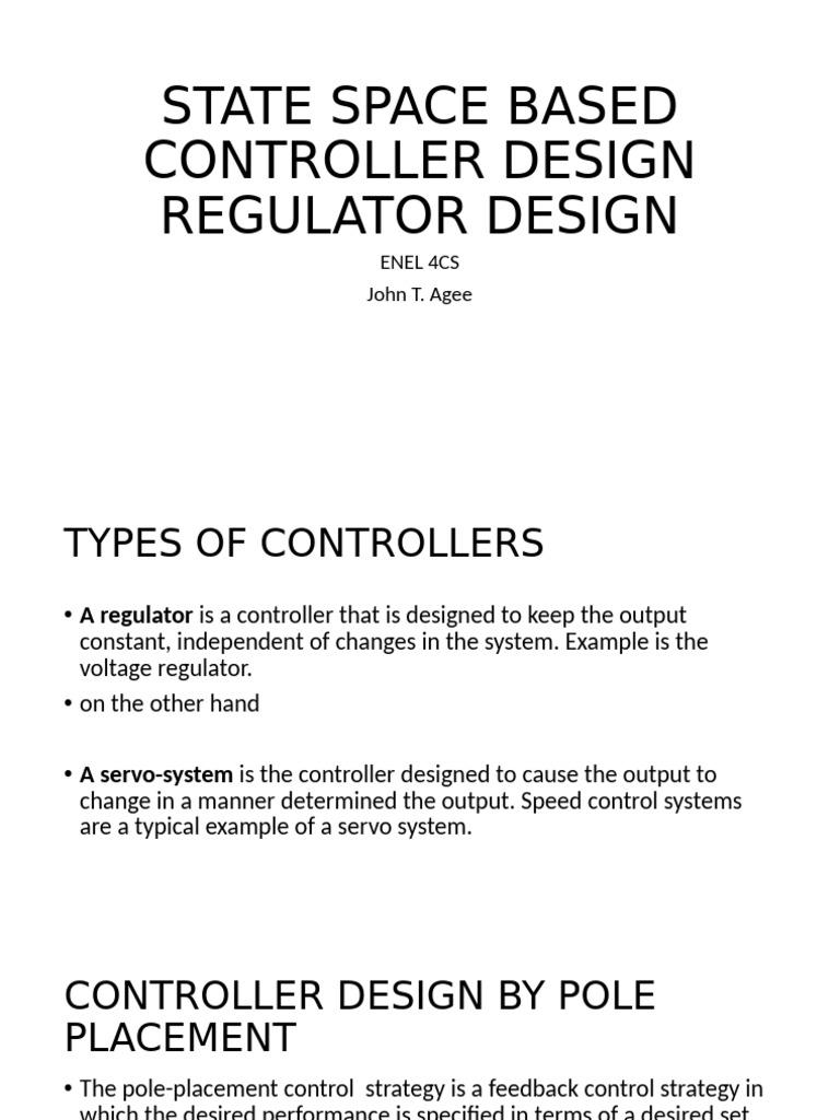 State Space Based Controller Design Pdf Control Theory Matrix Mathematics