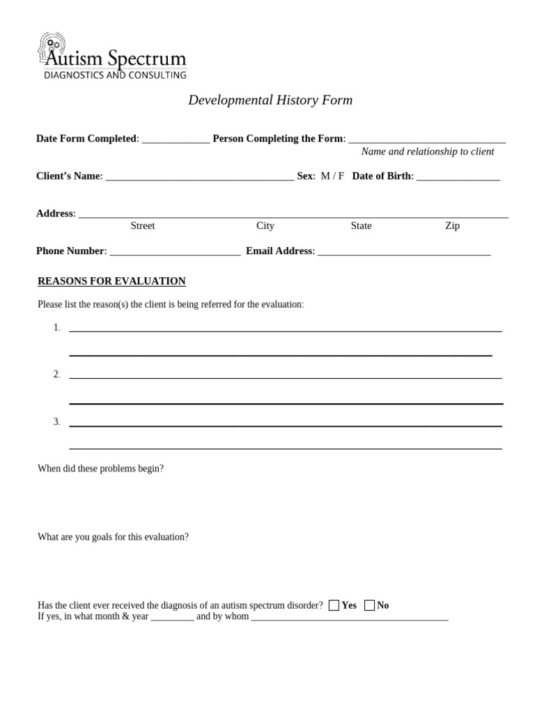 Developmental History Form | PDF | Childbirth | Mental Disorder