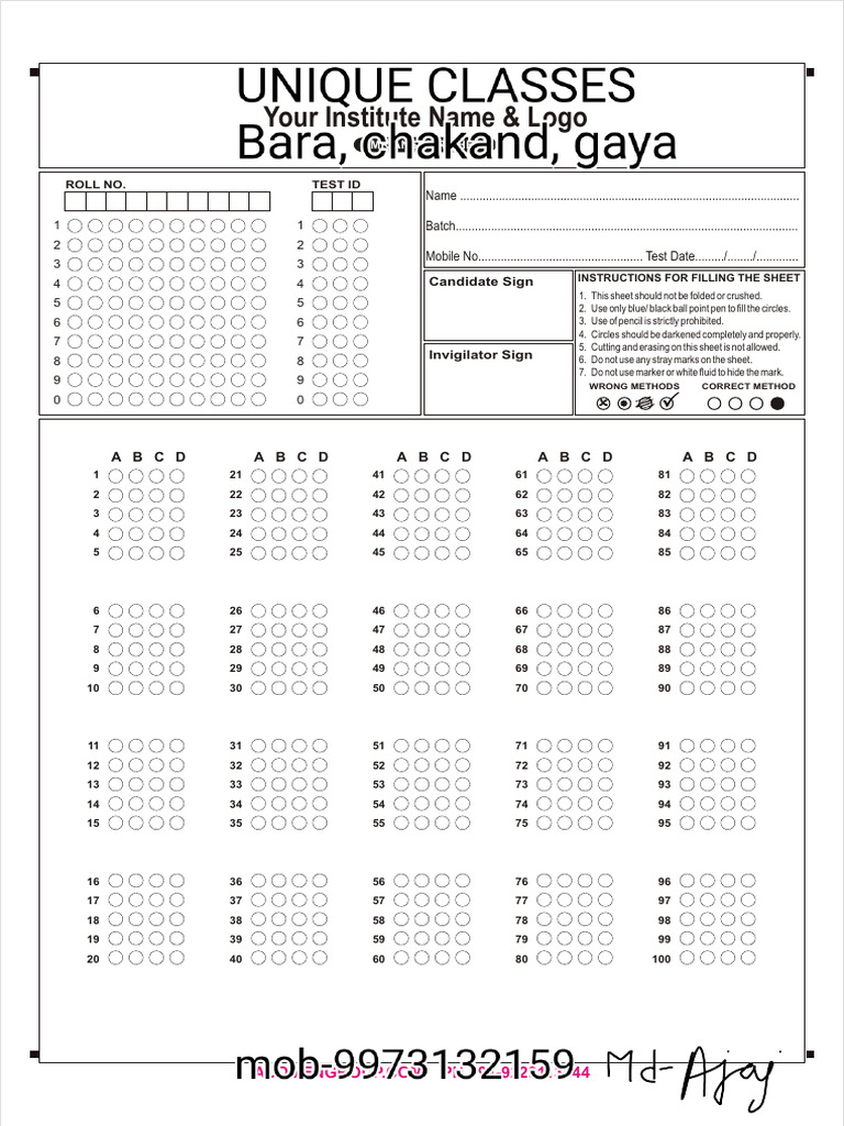 100 Questions OMR Sheet | PDF | Office Equipment | Optical Character ...