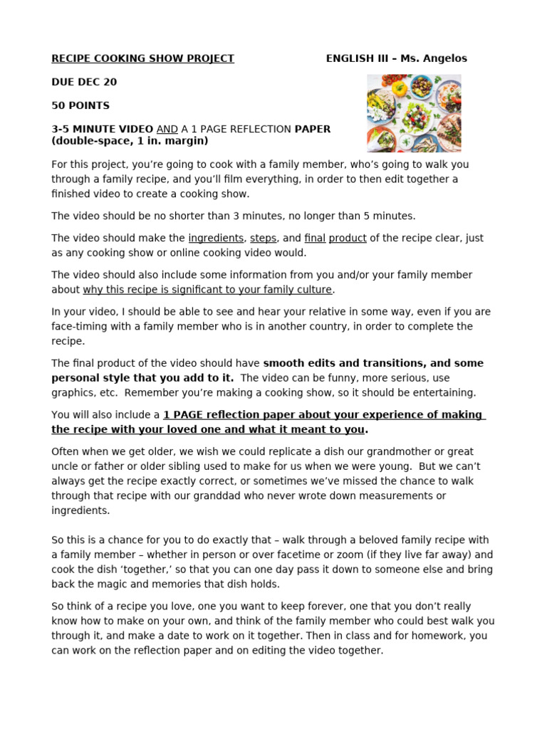 Recipe Cooking Show Project - Eng III 2024 | PDF