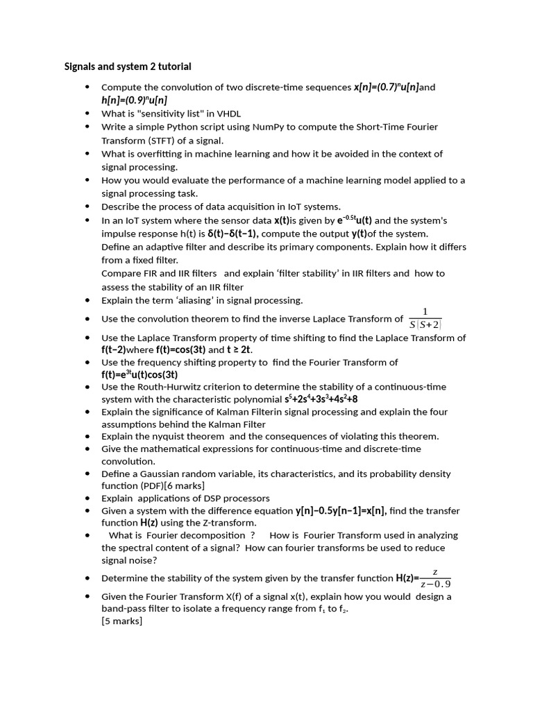 Signals&Systems Tutorial | PDF | Filter (Signal Processing) | Low Pass Filter